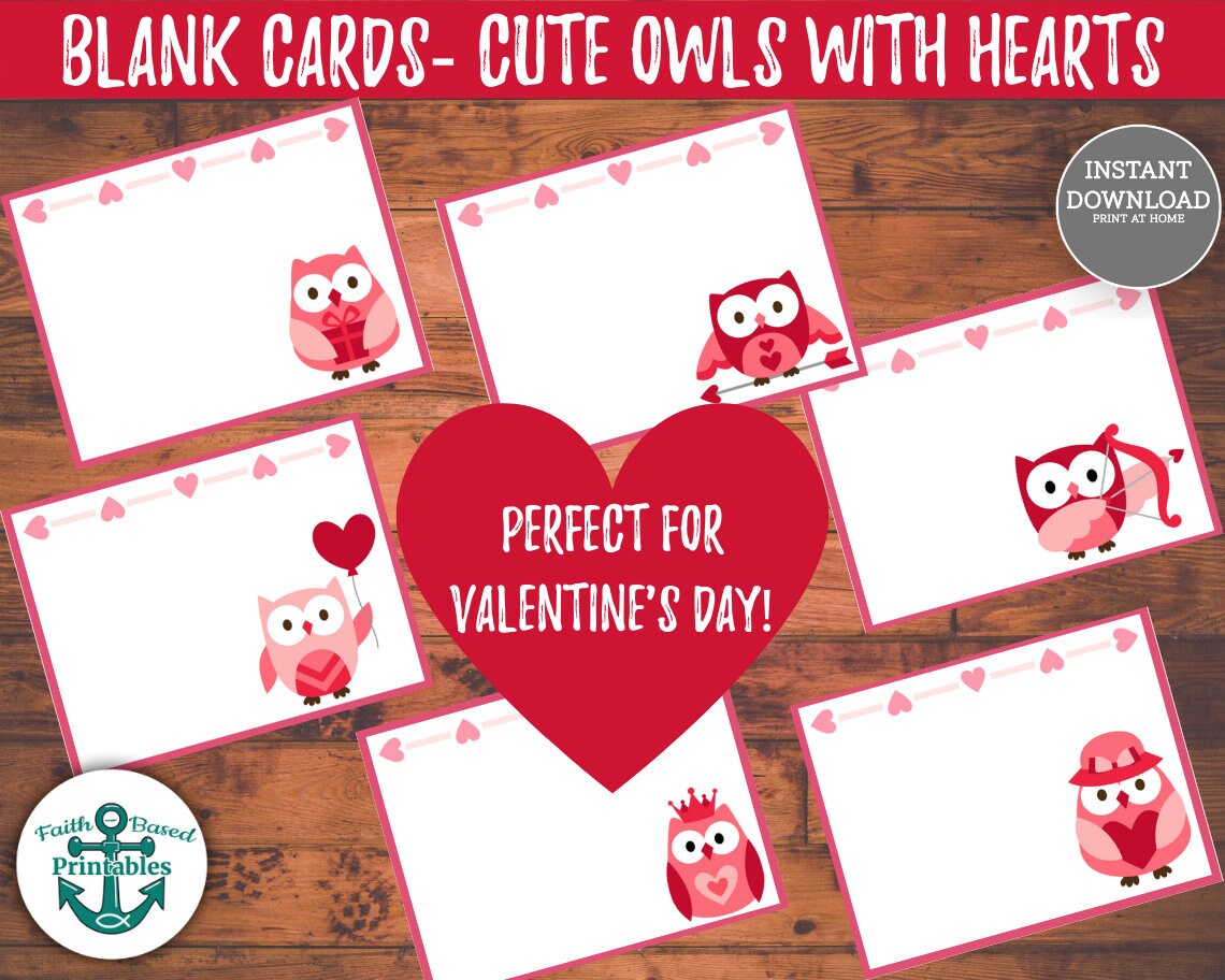 Cute Printable Blank Valentines Day Cards for Kids Owl | Etsy