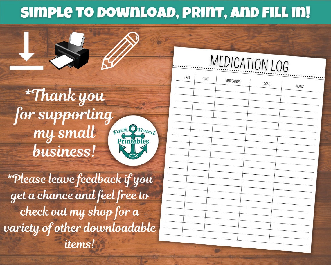 Medication Log Printable Medication Tracker Medication Chart Daily ...