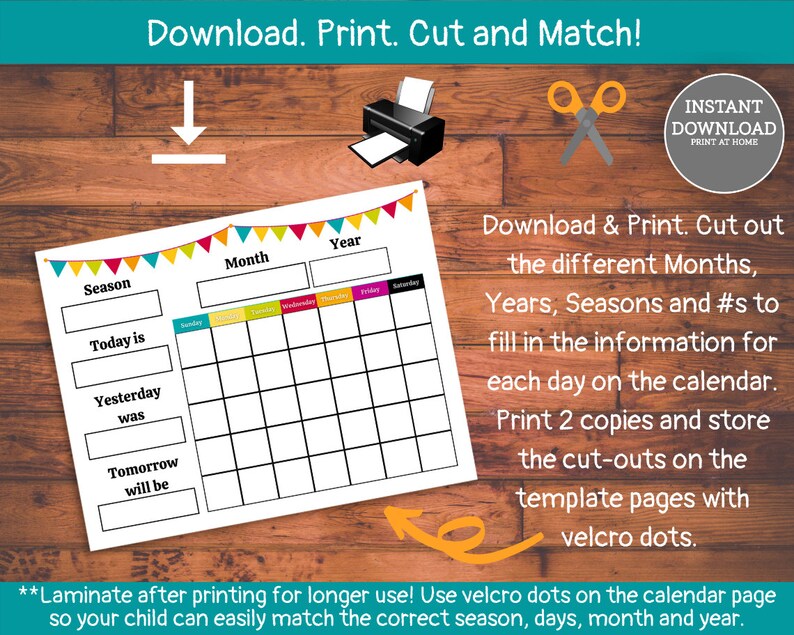 Perpetual Calendar Homeschool Printable 2021 Calendar for Kids | Etsy
