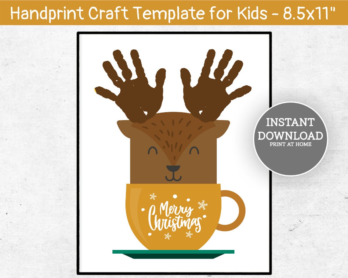Merry Christmas Reindeer Handprint Art Printable Christmas - Etsy