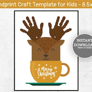 Merry Christmas Reindeer Handprint Art, Printable Christmas Handprint ...