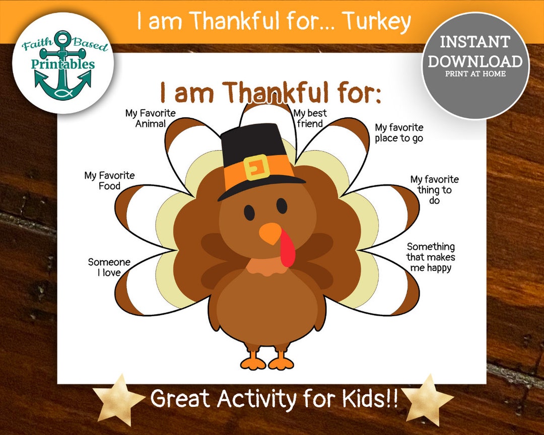 DIY Thankful Turkey for Kids, Printable Thankful Turkey Craft, Thankful ...