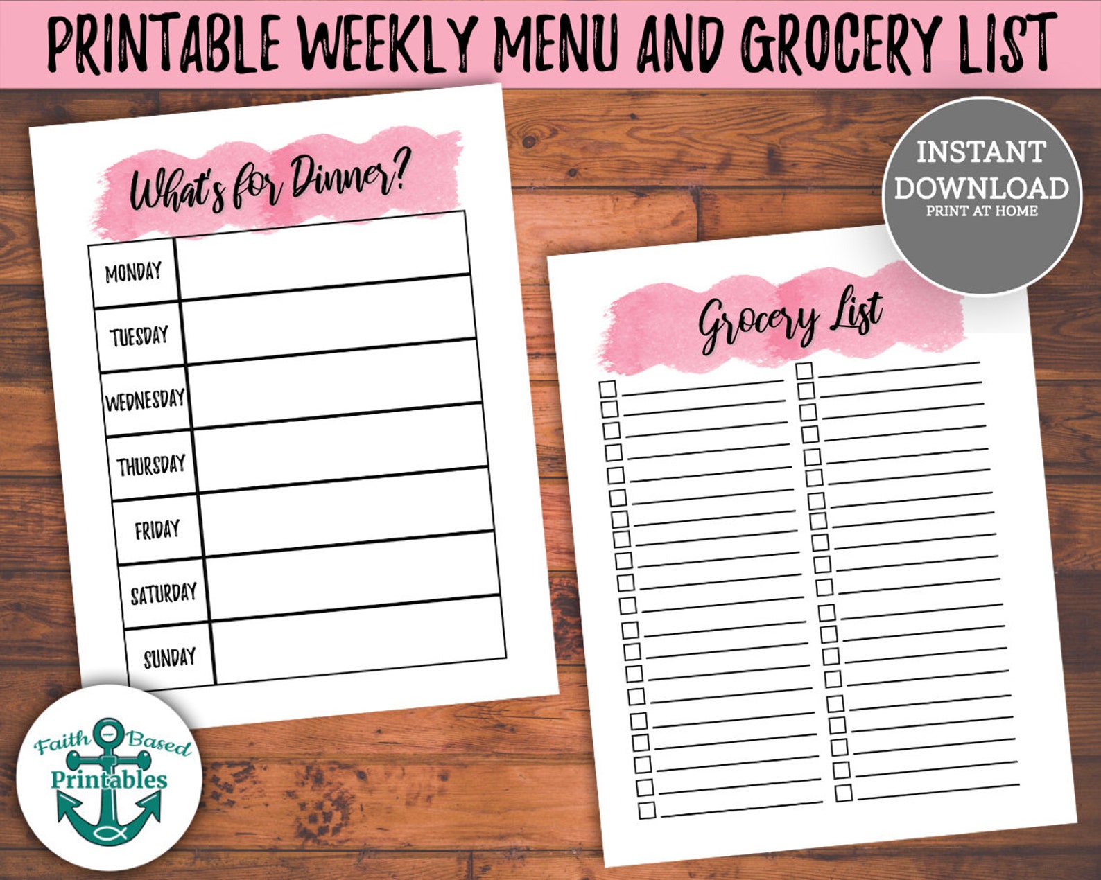 Pink Printable Weekly Menu Download Weekly Menu Planner - Etsy