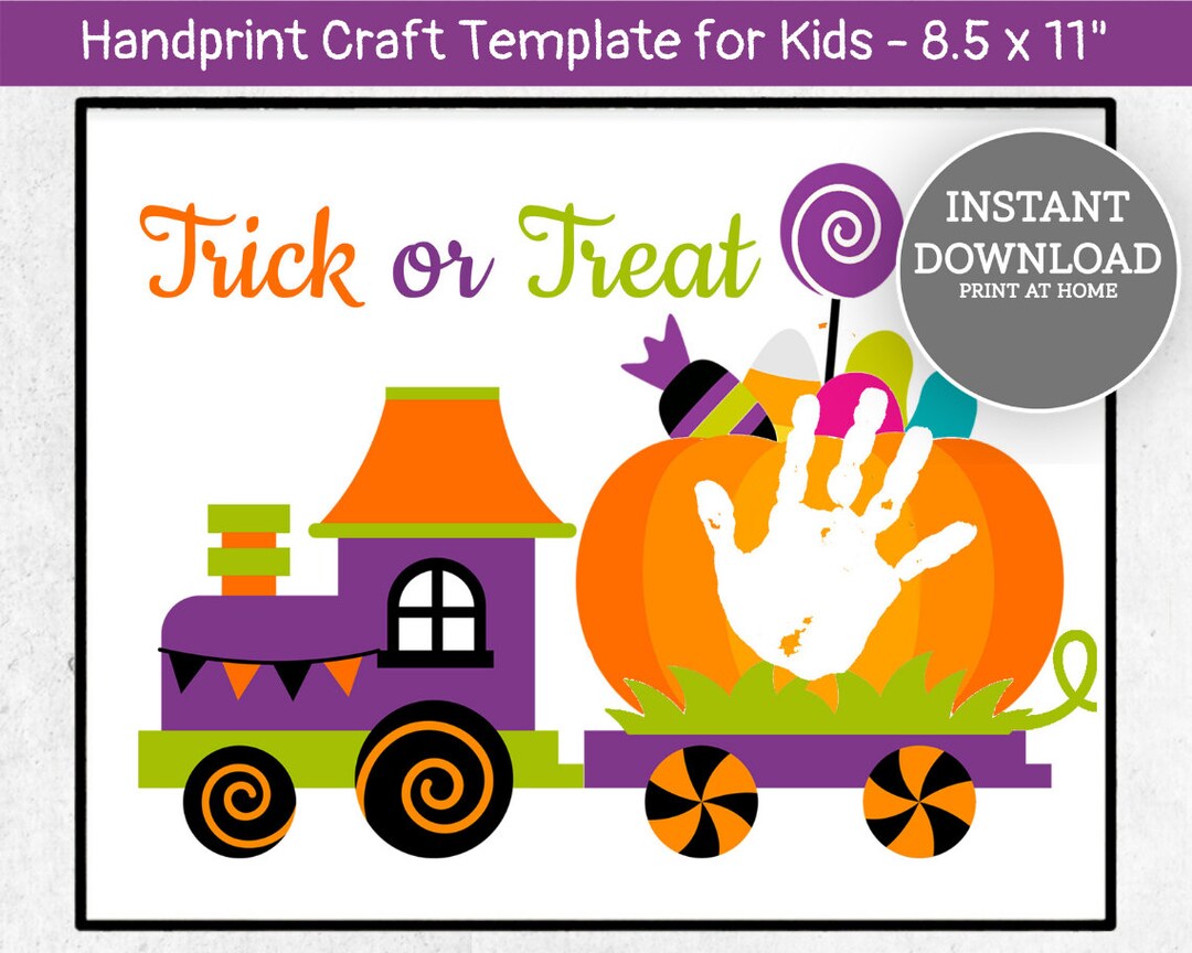 Trick or Treat Train Pumpkin Handprint Craft, Handprint Pumpkin, Kids ...