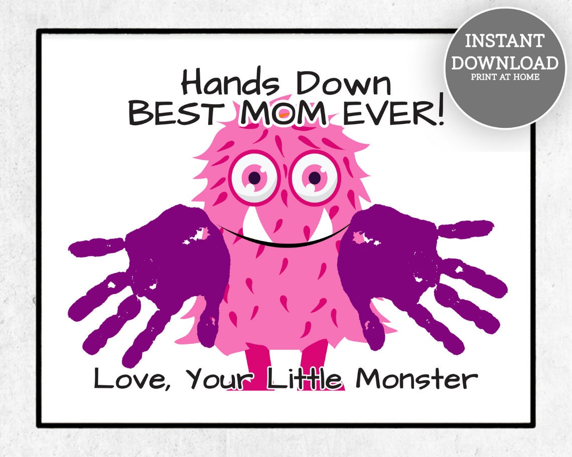 Mother's Day Handprint Art Hands Down Best Mom Ever | Etsy