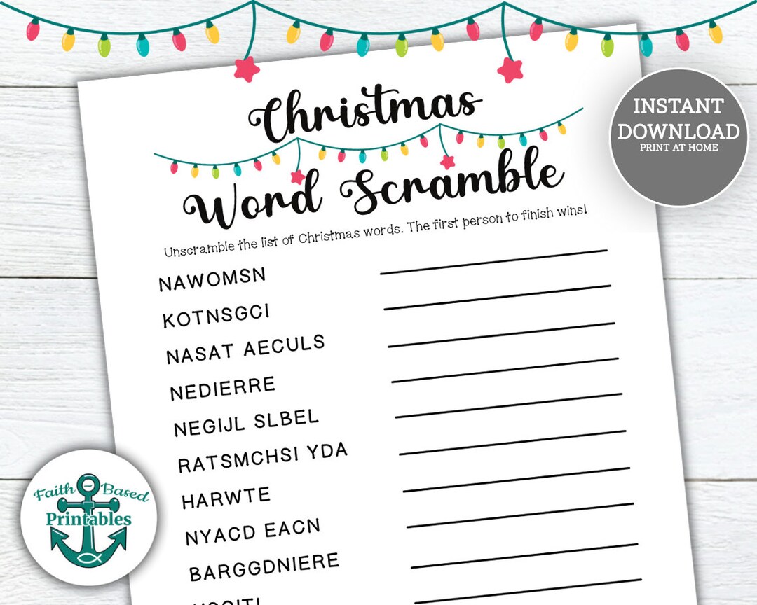 Christmas Word Scramble Printable Game for Kids Adults Holiday Party ...