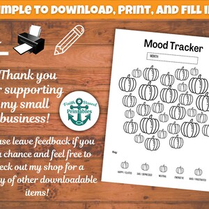 Pumpkin Mood Tracker Printable October November Mood Tracker Daily ...