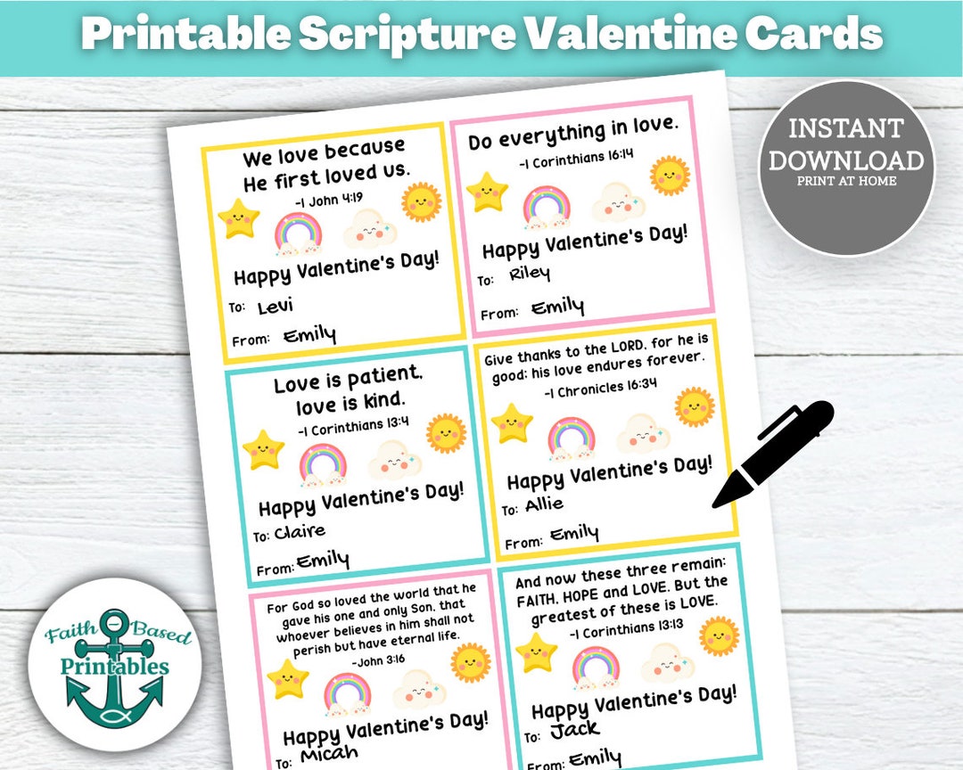 Christian Valentine Cards for Girls Star Rainbow Printable Bible Verse ...