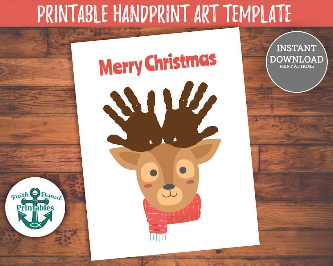 Reindeer Hand Print Craft Printable Reindeer Handprint Art Merry ...