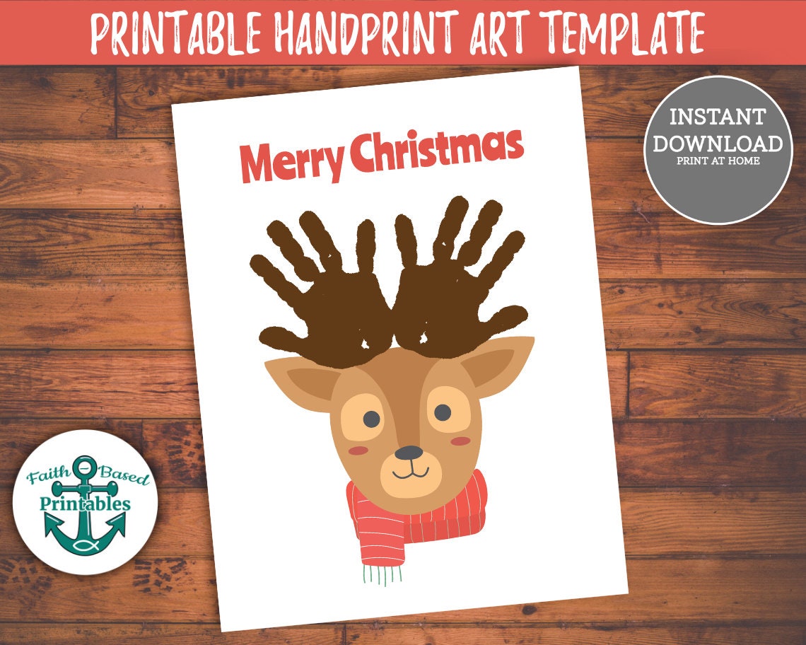 Reindeer Hand Print Craft Printable Reindeer Handprint Art - Etsy
