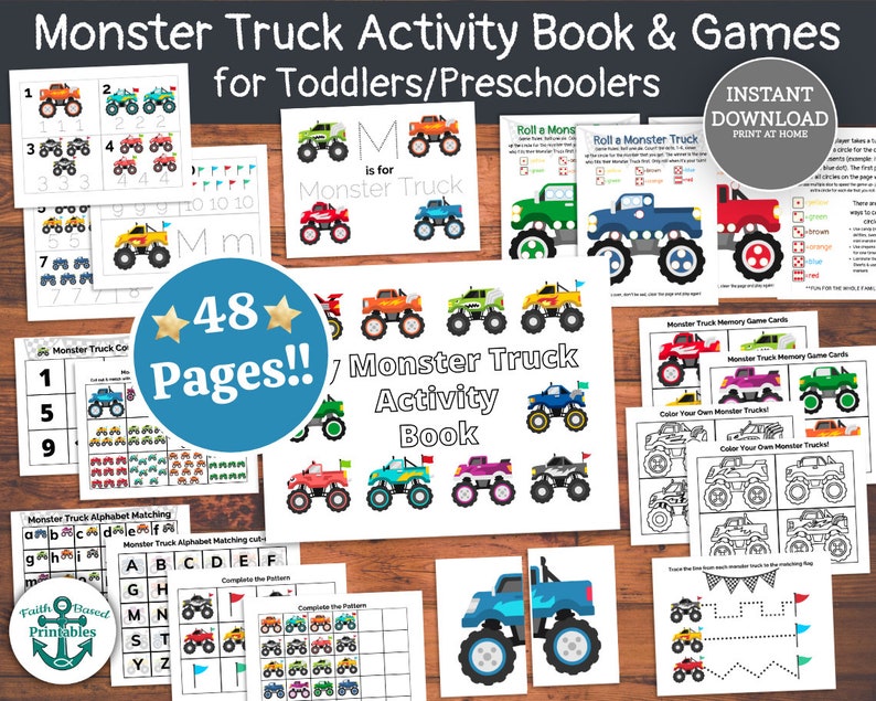 Monster Truck Activity Book Monster Truck Games Preschool Busy - Etsy ...