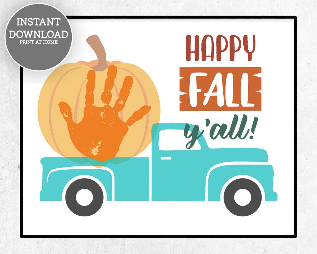 Pumpkin Handprint Art Blue Truck Fall Hand Print Craft Decor Happy Fall ...