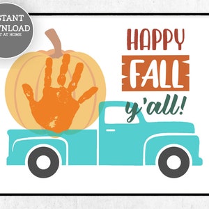 Pumpkin Handprint Art Blue Truck Fall Hand Print Craft Decor Happy Fall ...