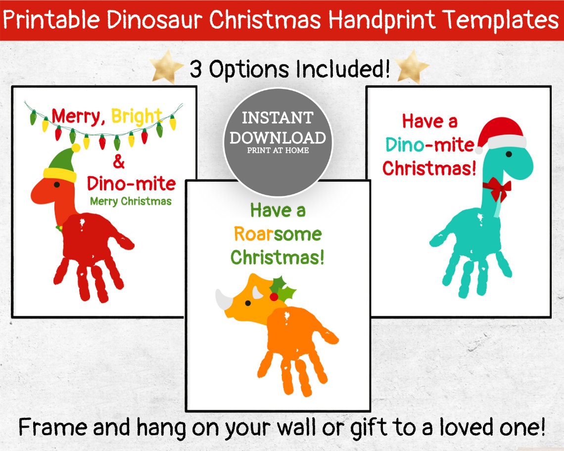Dinosaur Christmas Handprint Craft Merry Christmas Handprint | Etsy