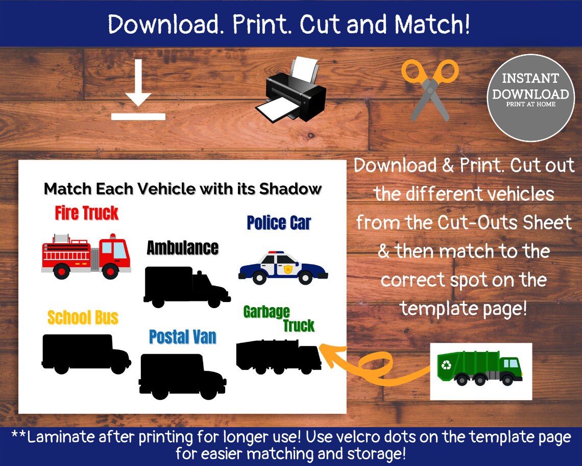Toddler Printable Community Vehicles Activities Vehicle - Etsy