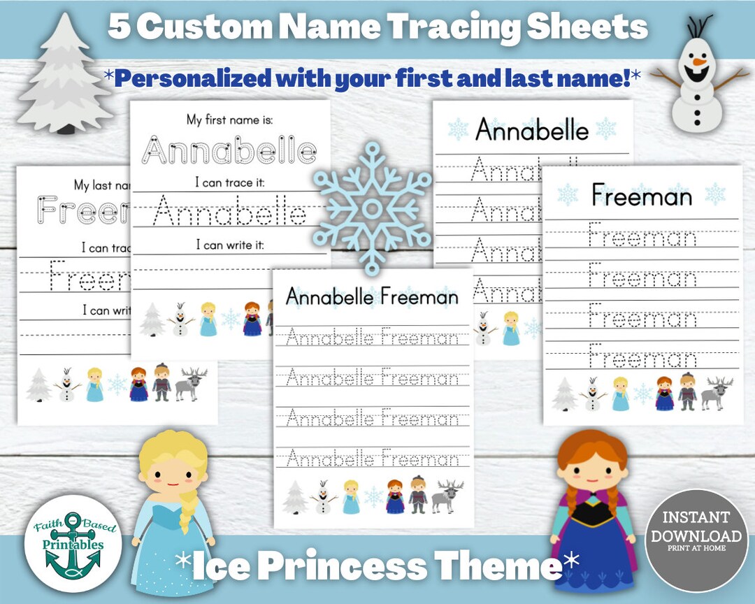 Custom Name Tracing Sheets Handwriting Practice Sheet Ice Princess ...