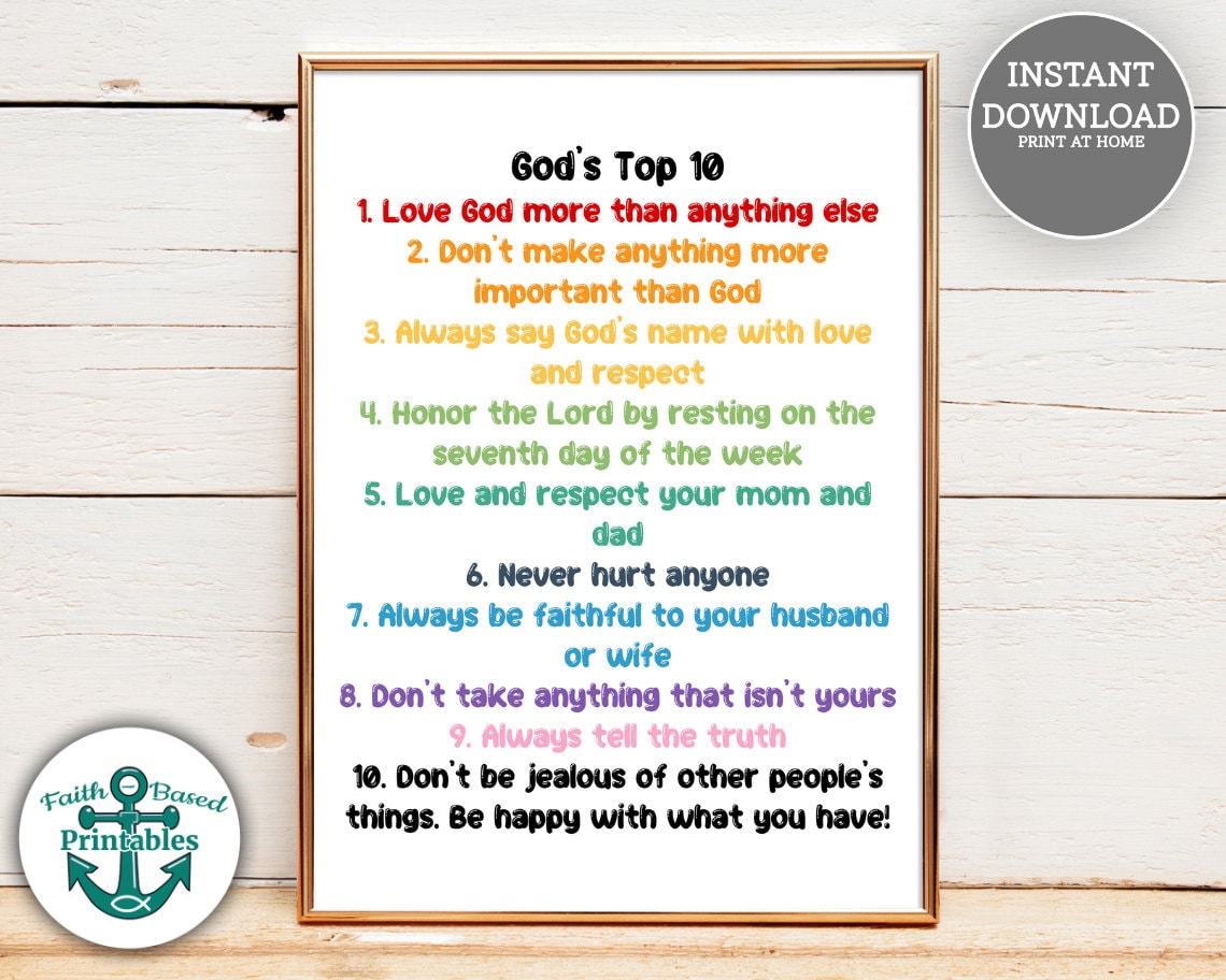 God's Top 10 Ten Commandments Printable Sign for Kids - Etsy Australia