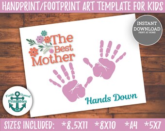 Mothers Day Handprint Art the Best Mom Hands Down Printable - Etsy