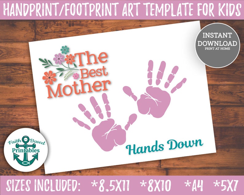 Mothers Day Handprint Art the Best Mother Hands Down Printable - Etsy