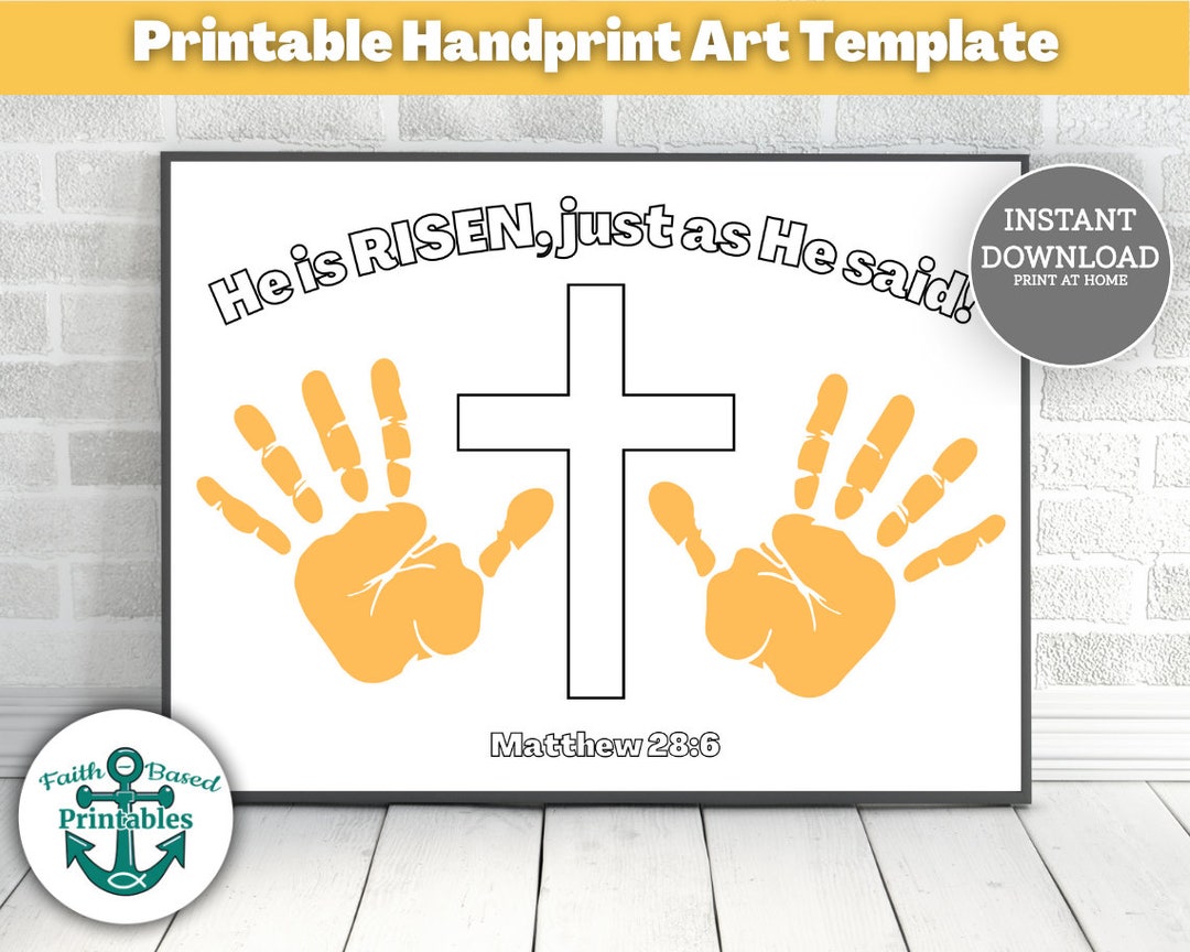 He is Risen Easter Handprint Craft Matthew 28:6 Coloring Page Art Cross ...