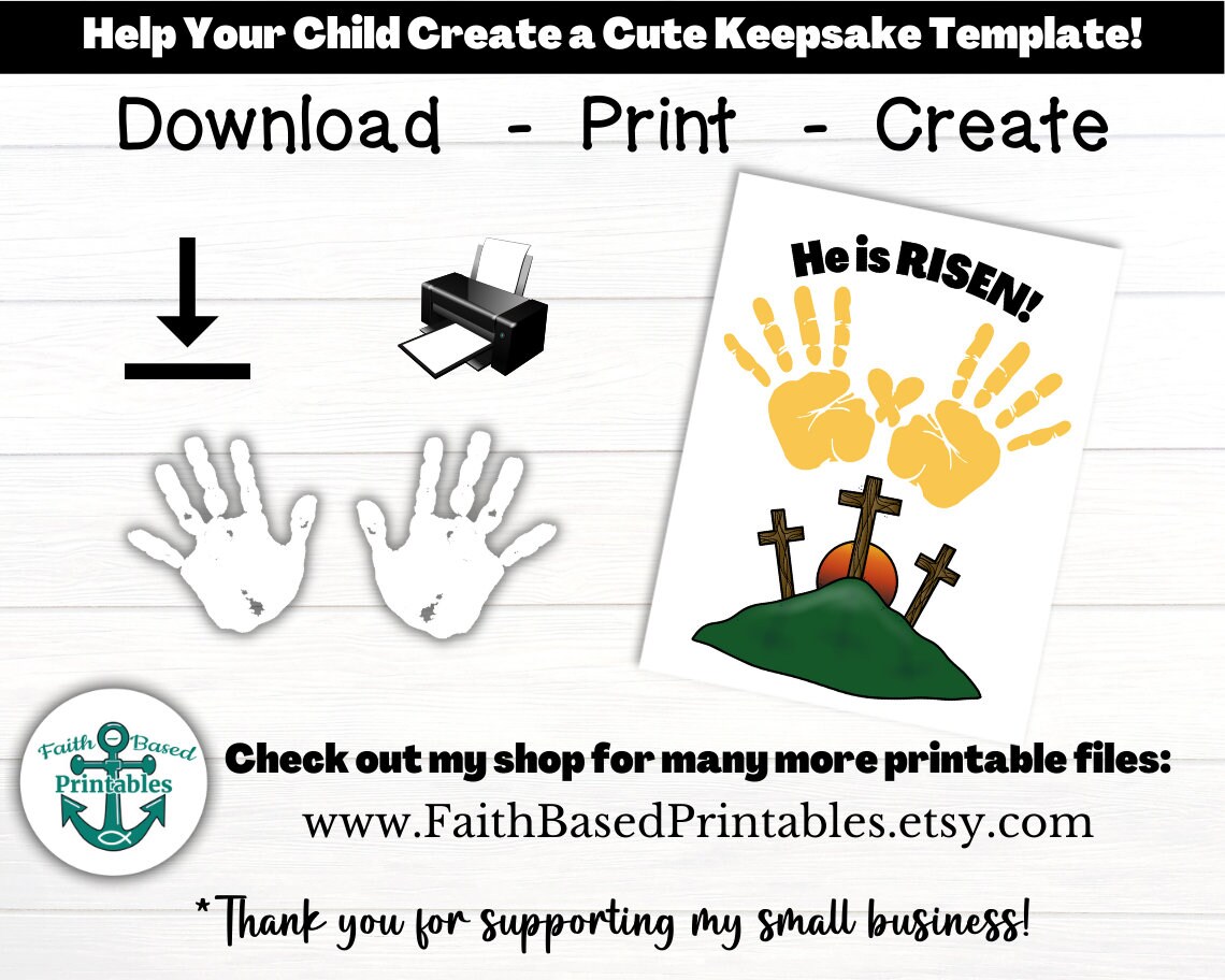 He is Risen Easter Handprint Craft Matthew 28:6 Art Cross - Etsy