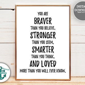 You Are Braver Than You Believe Sign Simple Colorful Nursery Wall Art ...