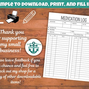 Medication Log Printable Medication Tracker Medical Chart Daily Date ...