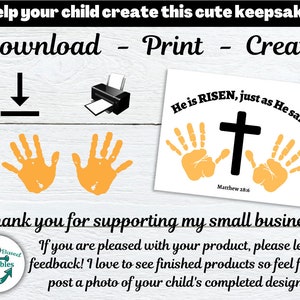 He is Risen Easter Handprint Craft Matthew 28:6 Art Cross Christian ...