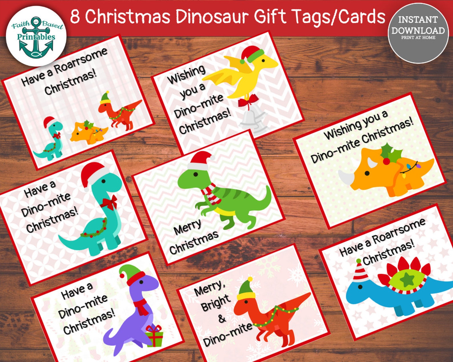 Printable Christmas Gift Tags for Kids Dinosaur Christmas | Etsy