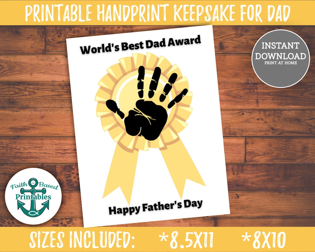 World's Best Dad Award Printable Handprint Card Hand Print - Etsy