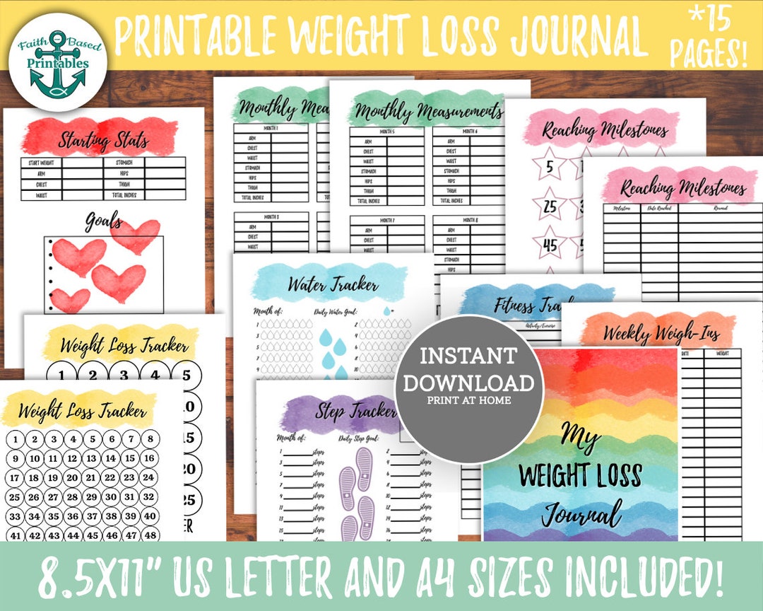 Rainbow Weight Loss Journal Printable Weight Loss Tracker Colorful ...