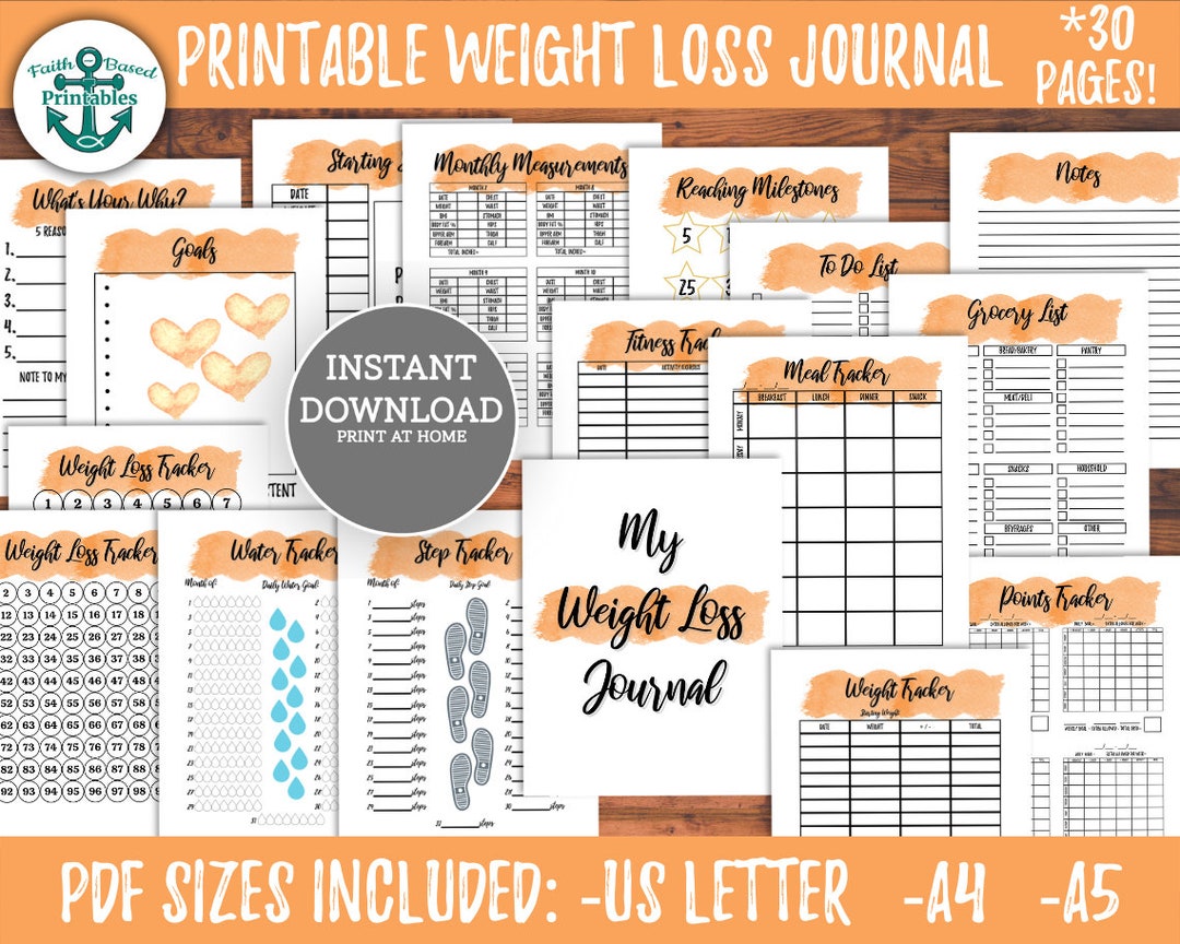 Orange Weight Loss Journal 30 Page Printable Weight Loss Tracker With ...