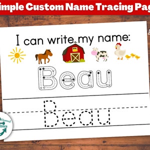 Custom Name Tracing Sheet Handwriting Practice Personalized Farm Horse ...