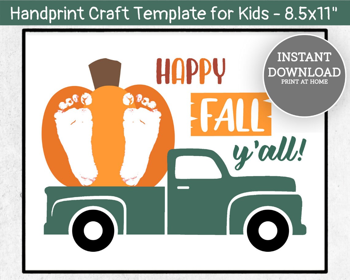 Happy Fall Y'all Truck Footprint Craft October Handprint - Etsy