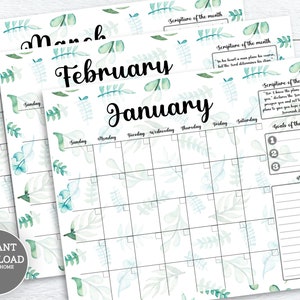 Scripture Calendar Printable Eucalyptus Blank Monthly Calendars 12 ...