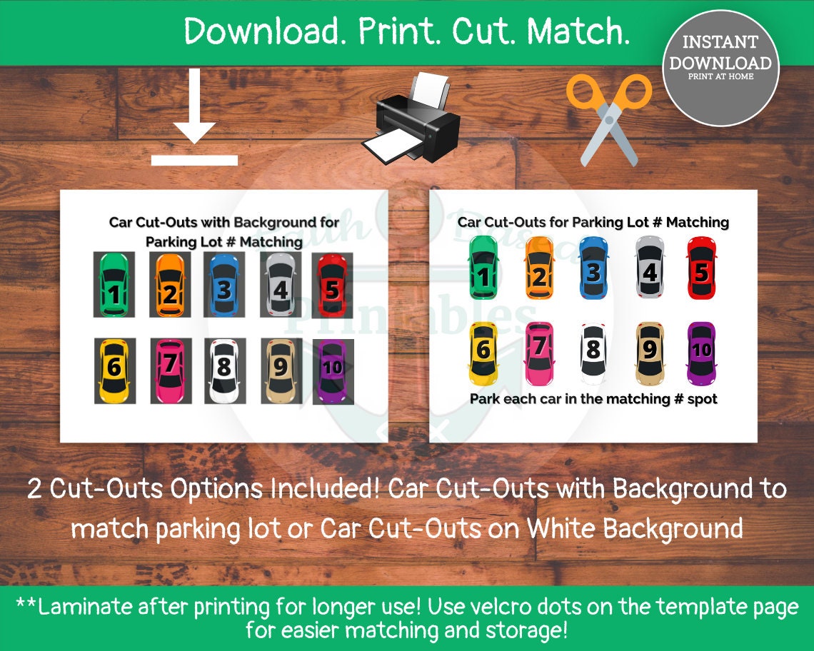 Preschool Worksheets Parking Lot Number Matching Printable Car | Etsy