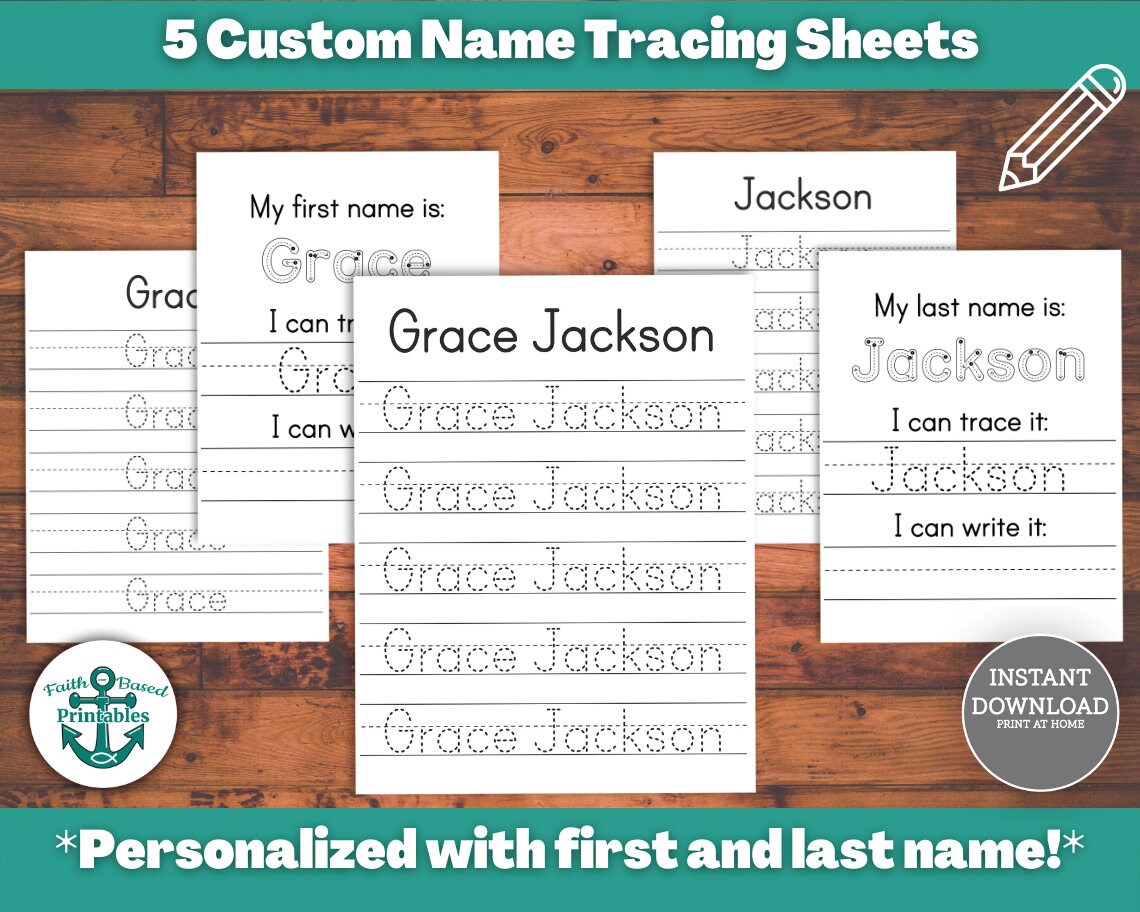 Custom Name Tracing Sheet Bundle Printable Handwriting - Etsy