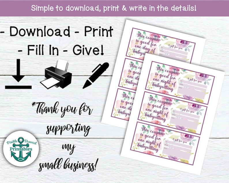 Babysitting Coupon Template Printable Coupons Free Baby - Etsy