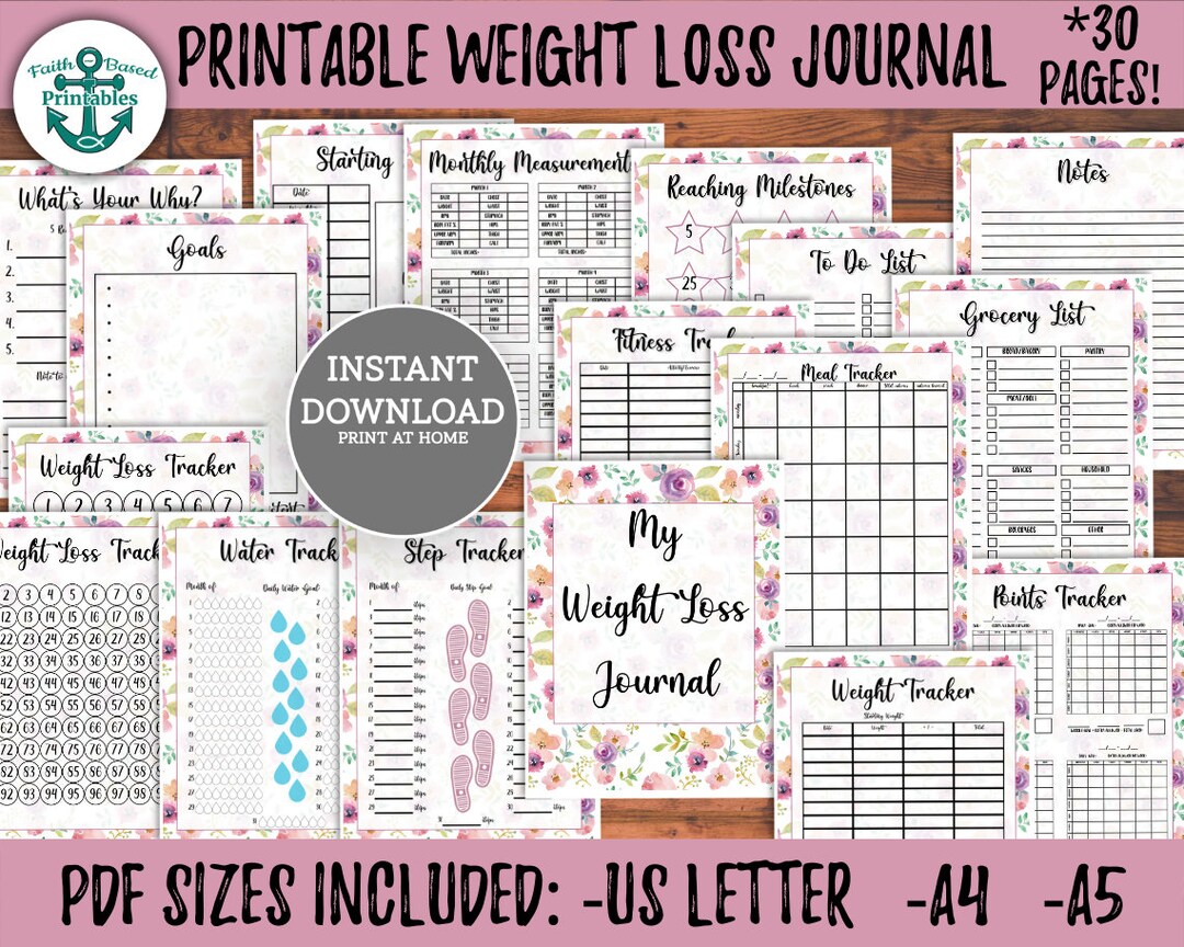 Printable Purple Flower Weight Loss Journal | Fitness Tracker | Health ...