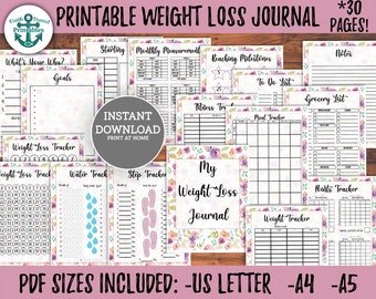 Printable Weight Loss Journal With Meal Planner Template | Etsy