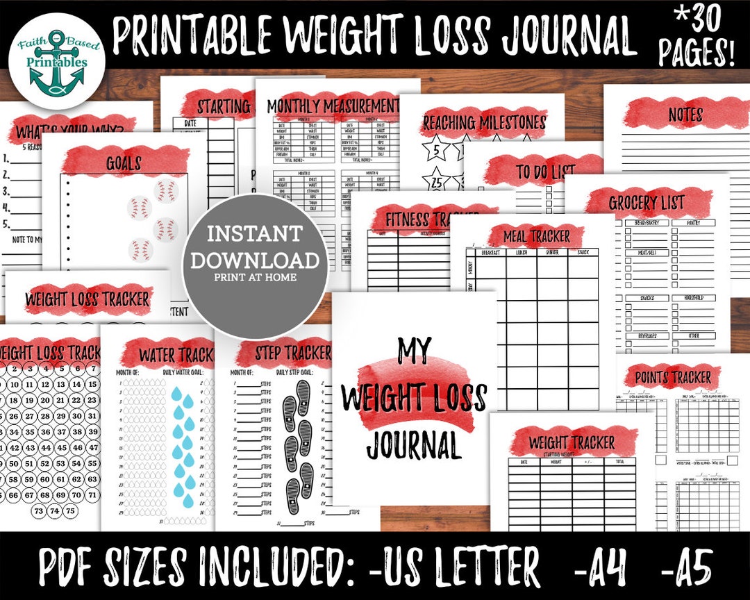 Red Weight Loss Journal 30 Page Printable Weight Loss Printable Meal ...