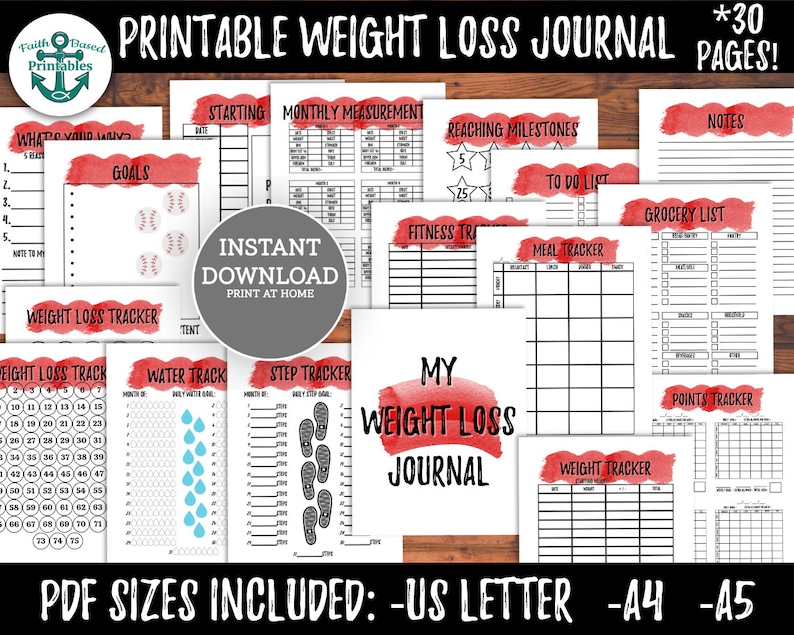 Red Weight Loss Journal 30 Page Printable Weight Loss - Etsy