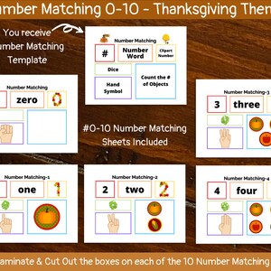 Thanksgiving Number Matching Game, Counting Practice, Count to 10 ...