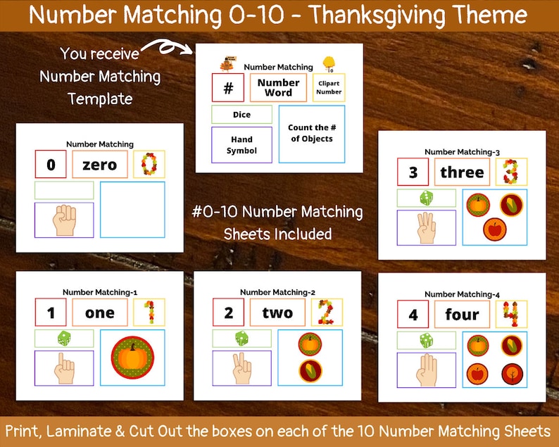 Thanksgiving Number Matching Game Counting Practice Count to - Etsy