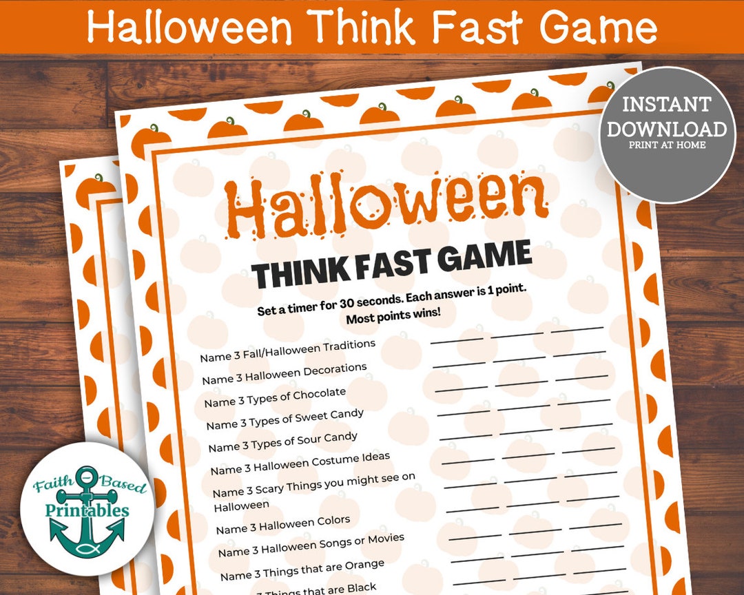Halloween Think Fast Game Night Fall Activities for Adults Office Fun ...