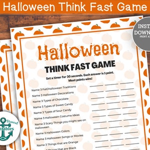Halloween Think Fast Game Night Fall Activities for Adults - Etsy