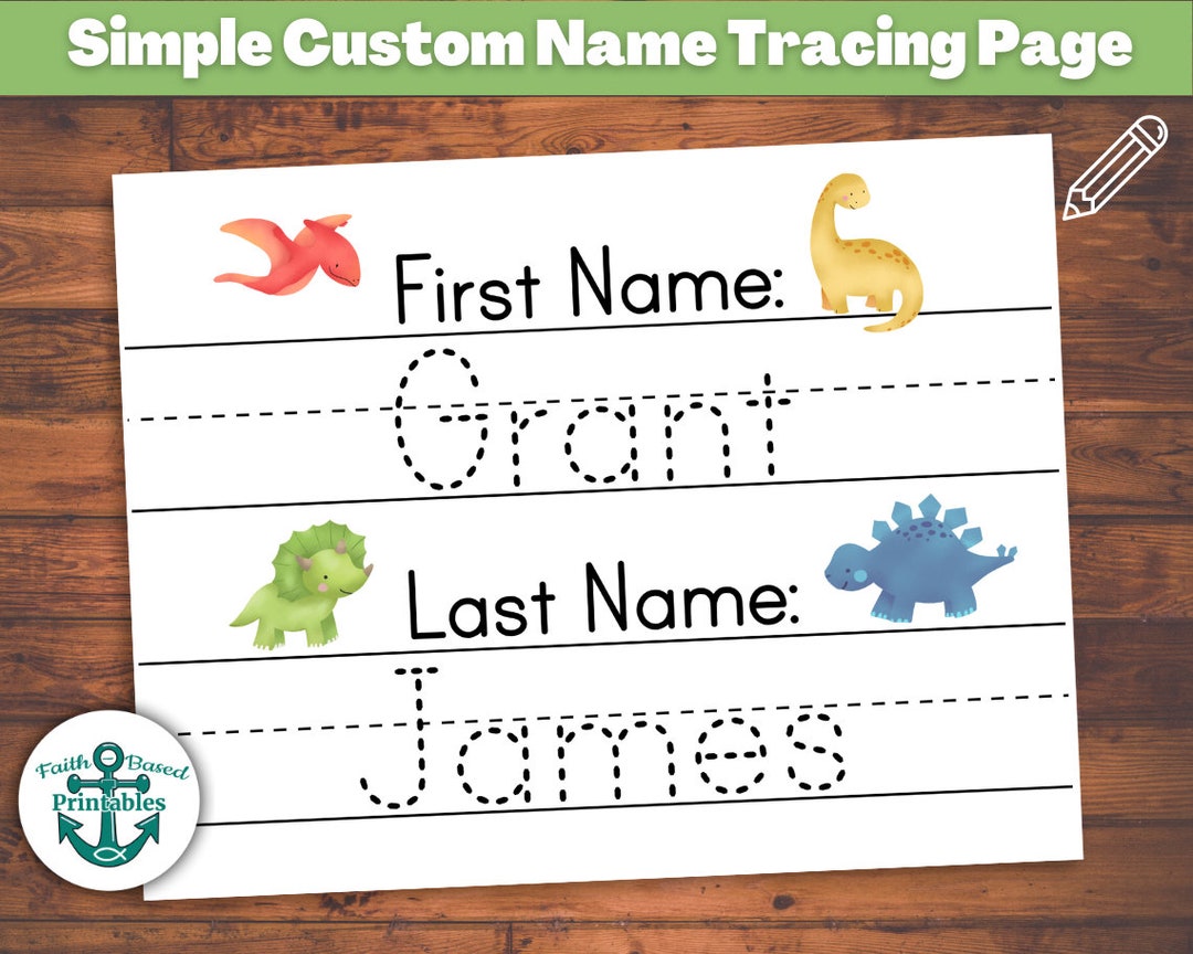 Custom Name Tracing Sheet for Boys Dinosaur Handwriting Practice ...