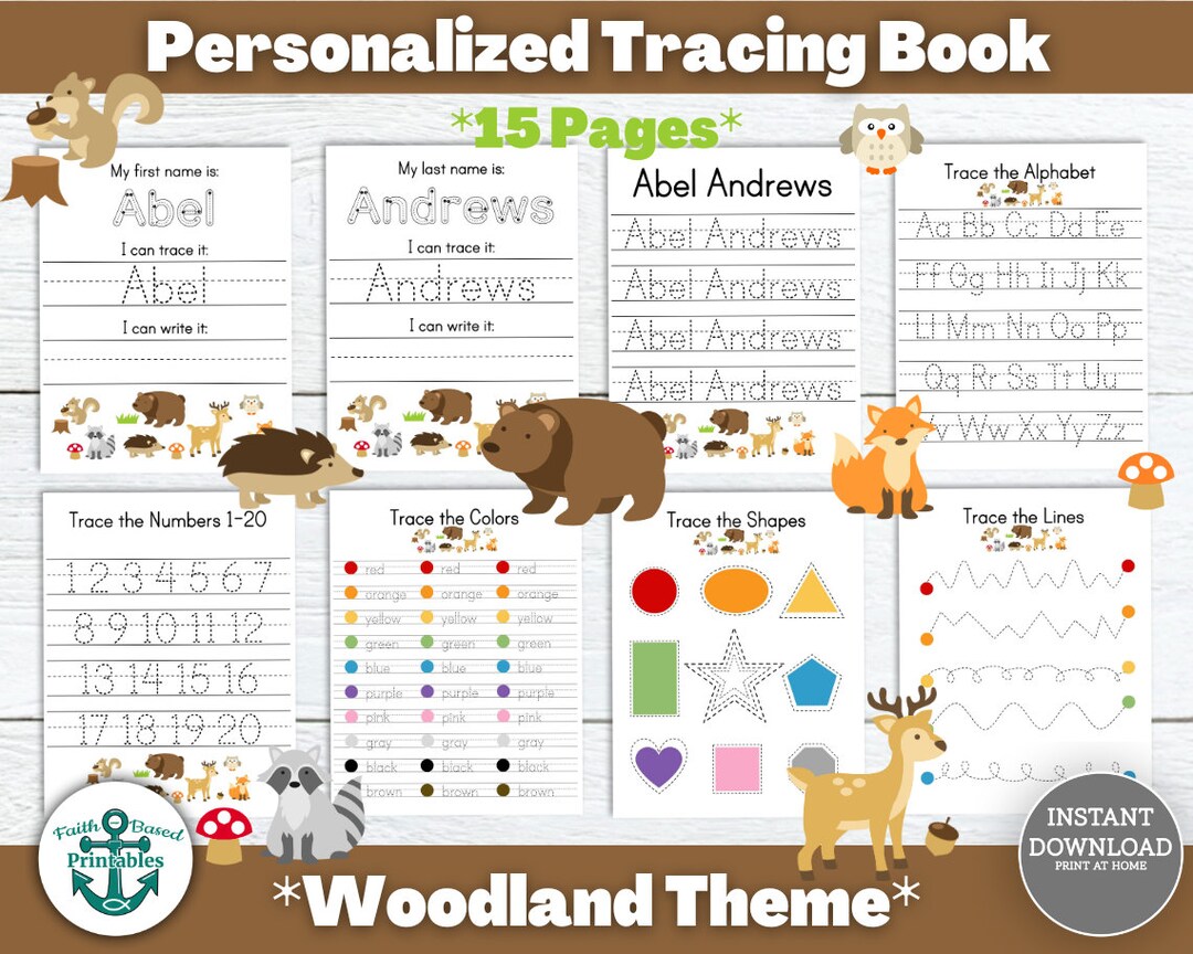 Woodland Custom Name Tracing Sheets Handwriting Practice Sheet ...