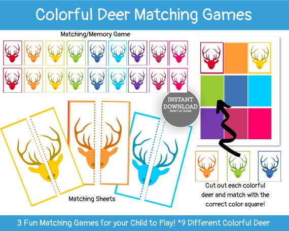 Printable Deer Color Matching Cards Memory Game Color | Etsy