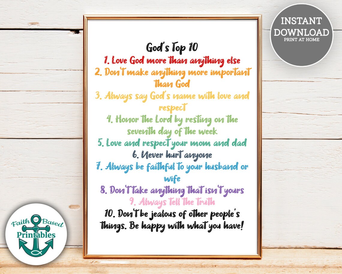 God's Top 10 Ten Commandments Printable Sign for Kids - Etsy Ireland